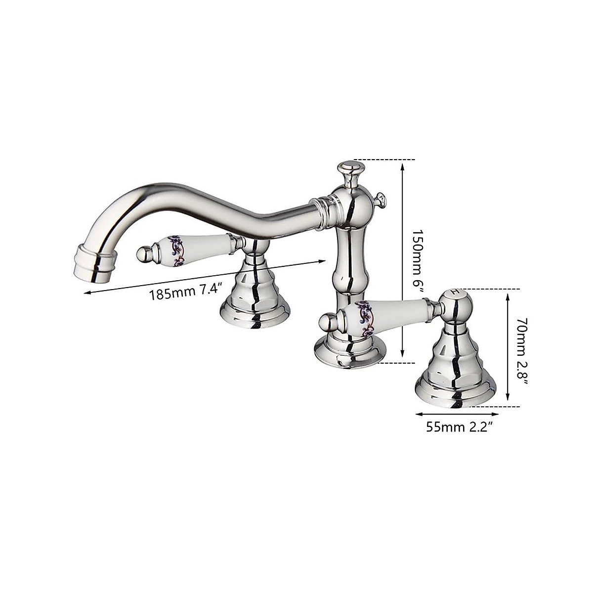 MISSCELL Chrome Brass Bathroom Faucet Hot & Cold Bathtub Mixer Faucet Deck Mounted Wash Basin Sink Faucet Ceramic Handles ，Faucet, LL-662