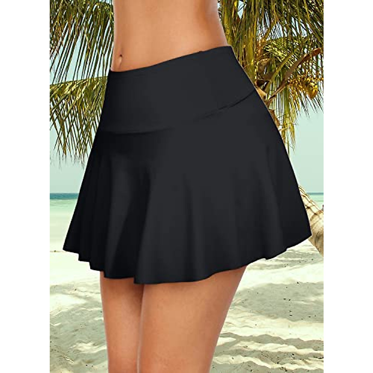 REKITA Womens Solid Ruched Swim Skirt Build-in Brief Swimsuits Tummy Control Skort Bikini Bottom