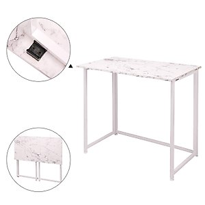 Leopard Outdoor Products Folding Computer Desk for Small Spaces, Space-Saving Home Office Desk, Foldable Computer Table, Laptop Table, Writing Desk, Compact Study Reading Table (Marble White)