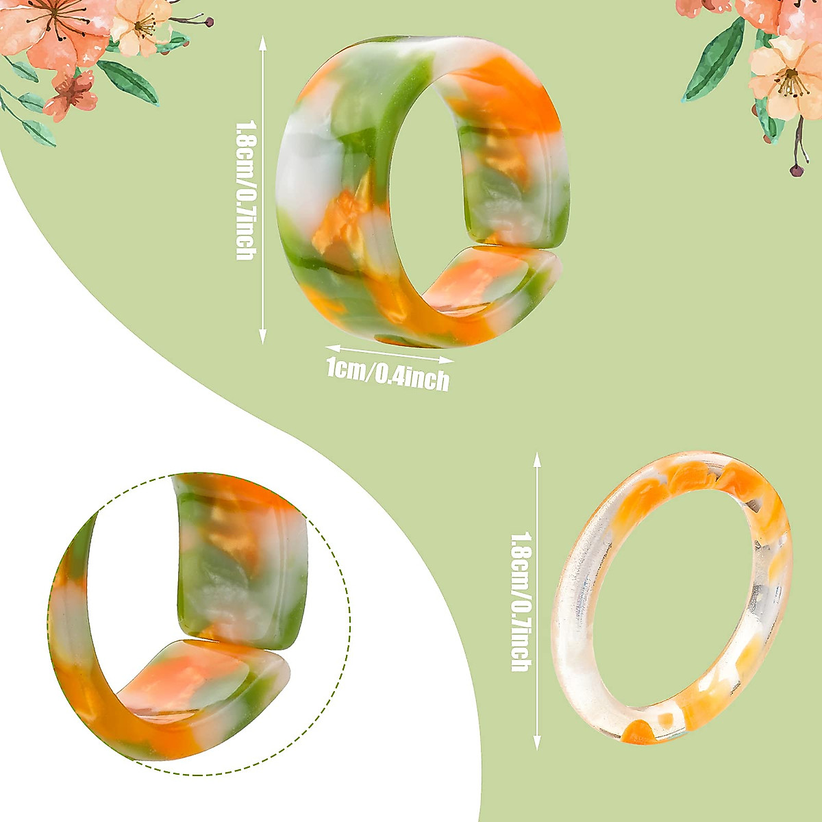 Hicarer 25 Pieces Colorful Resin Rings Set Acrylic Plastic Thin Rings Open Adjustable Band Rings Retro Aesthetic Ring Christmas Valentine's Day Birthday Party Gift for Women
