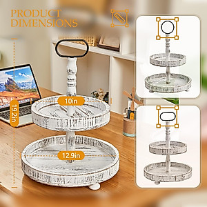AONEHOME 2 Tiered Tray Stand, White Tiered Tray Decorative Trays – 2 Tier Cupcake Stand - 2 Tier Serving Tray - Tiered Tray Decor