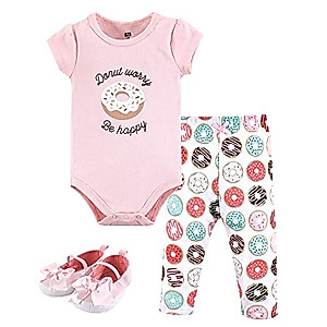 Hudson Baby Unisex Baby Cotton Bodysuit, Pant and Shoe Set, Donut Worry, 12-18 Months