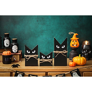 3 PCS Wooden Black Cats Decor, Spooky Cat Theme, Halloween Tiered Tray Decor, Farmhouse Halloween Tiered Tray and Mantle Decoration, Fall Accent, Wood Sign Rustic Style, Halloween Decoration Indoor