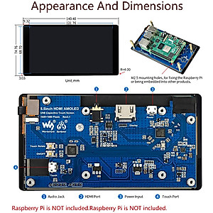 waveshare 5.5inch HDMI AMOLED Display 1080x1920 Resolution Capacitive Touch Screen with Toughened Glass Cover 6H Hardness for Raspberry Pi 4B/3B+/3B/2B/Zero/Zero W and Jetson Nano,PC,Multi Systems
