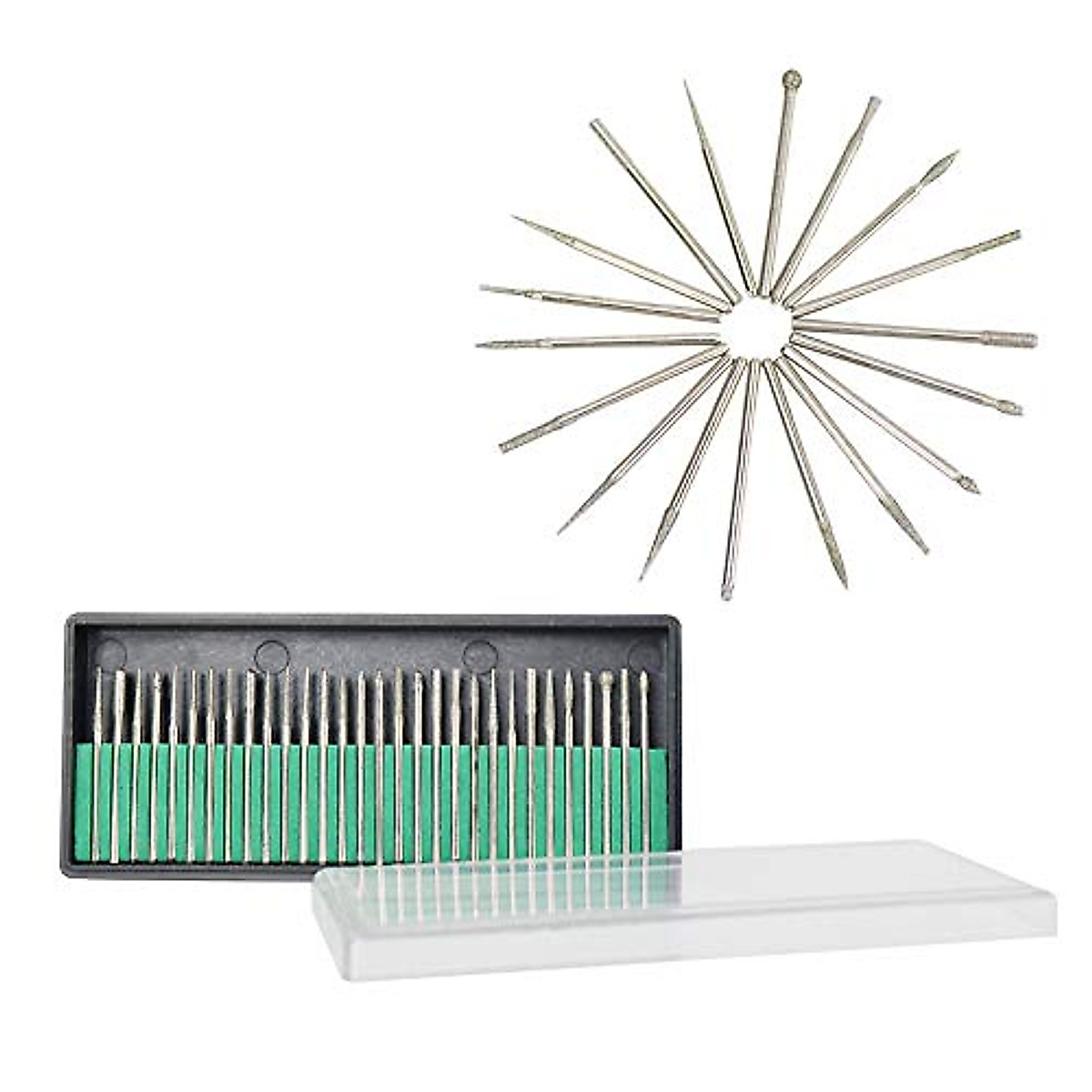 PHYHOO Diamond Burr Bits 2.35MM Diamond Drill Bit Glass Small Pipe Deburring Rotary Tool Accessories 90 Pieces