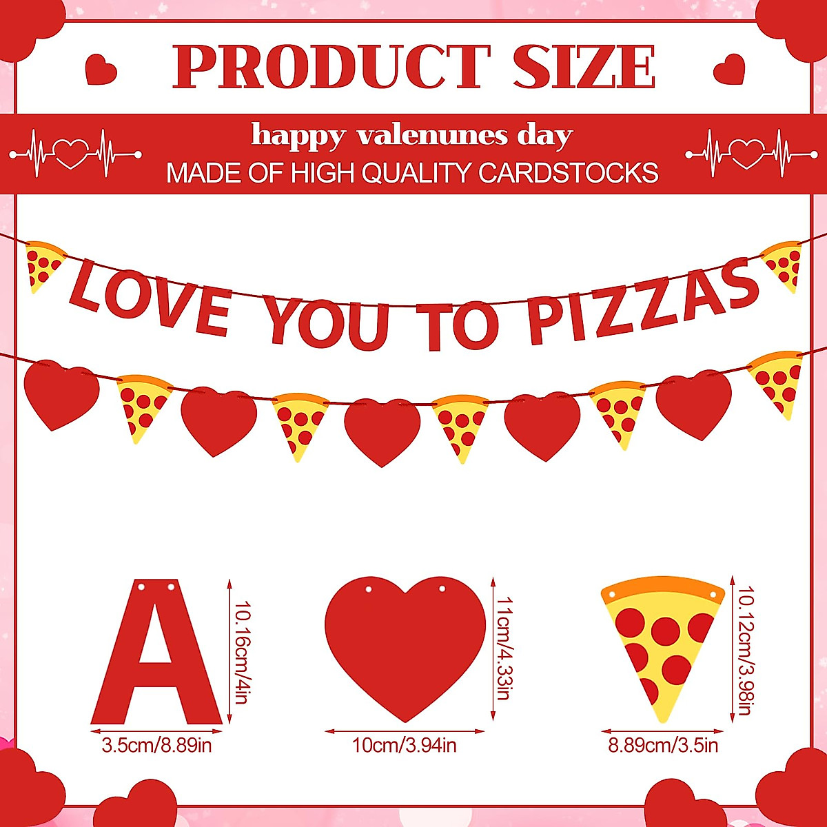 Hoolerry 2 Pcs Valentine's Day Love You to Pizzas Banner Pizza Heart Garland Pizza Party Decorations Supplies for Anniversary Wedding Baby Bridal Shower