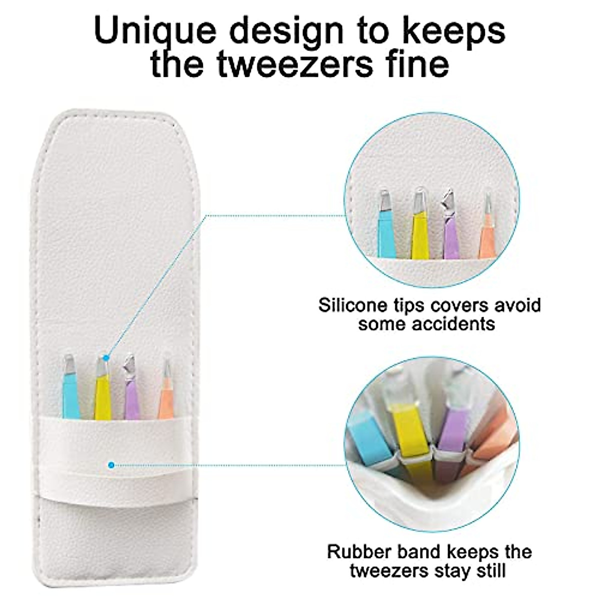 Professional Stainless Steel Tweezers Set-Precision Tweezers Set for Ingrown Hair Remove and Lash Extension, Plucking Tweezers with Leather Case for Ladies Gifts (4-Piece)