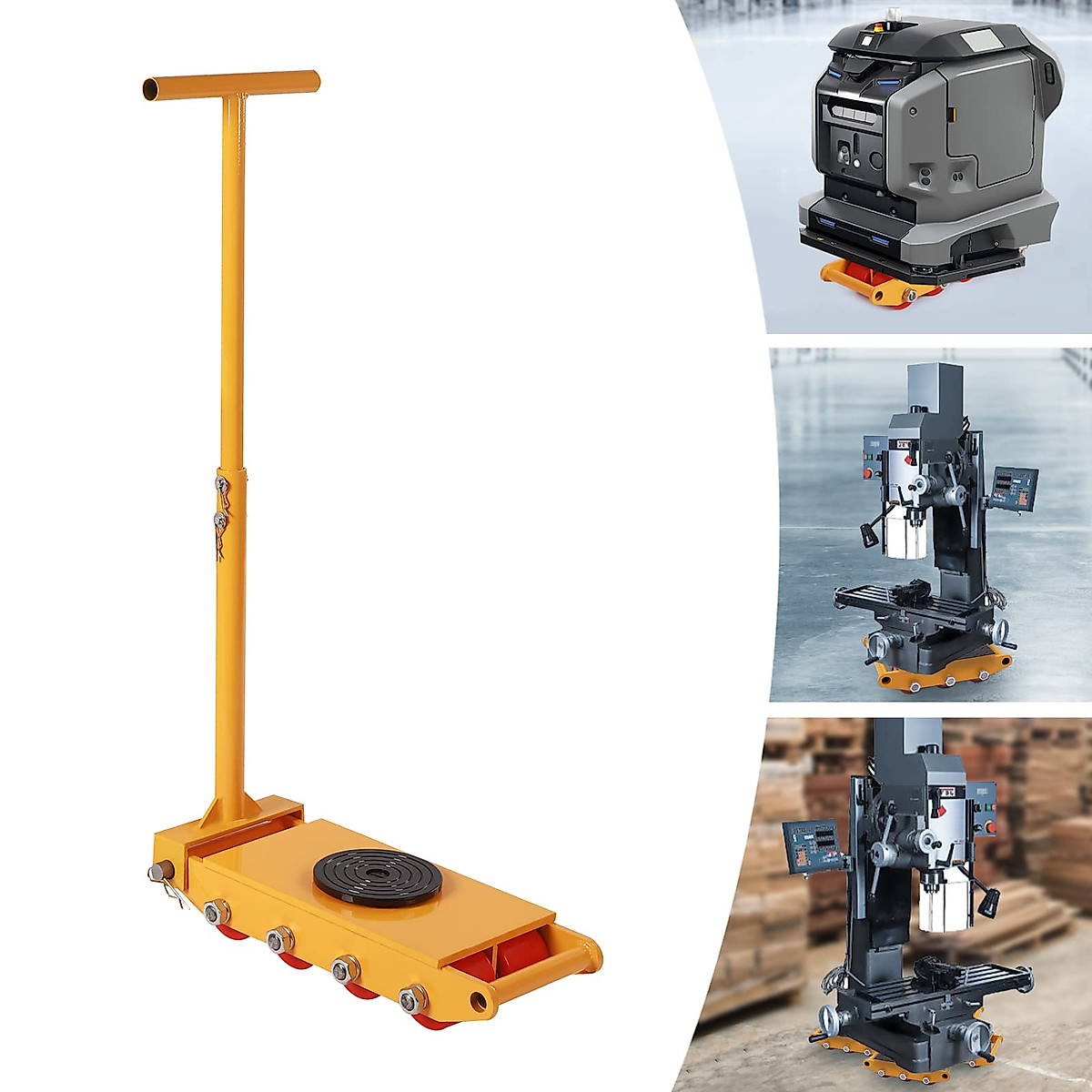 12T Machinery Skate, 26400lbs Machinery Moving Skate, Machinery Mover Skate with 360° Rotation Cap & 8 Rollers, Heavy Duty Machine Dolly Skate for Industrial Moving Equipment, Yellow