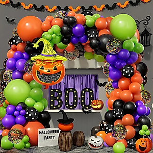 Halloween Balloon Arch Garland Kit,Halloween Balloons with Black Orange Green Purple Confetti Balloon Arch Kit with Pumpkin Balloons for Halloween Party Decoration……