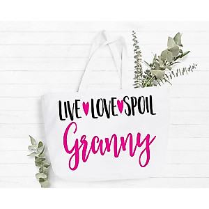 COCOVICI Granny Tote Bag | Grandma Gifts | Granny Gifts | Granny Christmas Gift | Christmas Gift from Grandkids (Live Love Spoil Granny Pink/Black Font)