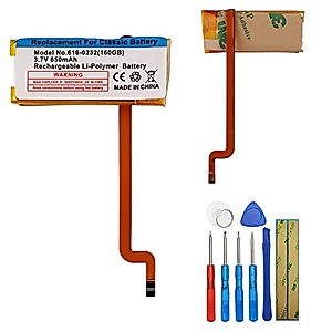 E-YIIVIIL Replacement Battery 616-0229 Compatible with iPod 5th - 7th Generation Video Classic A1136 A1238 6th 80GB 6.5th 120GB 7th 160GB 5th 30GBwith Tools