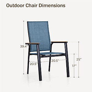 PHI VILLA Outdoor Stackable Dining Chairs Set of 2（Blue,Lightweight Aluminum Frame with Textilene Fabric & Wider Armrest,Easy to Store,Patio Chairs for Garden,Lawn