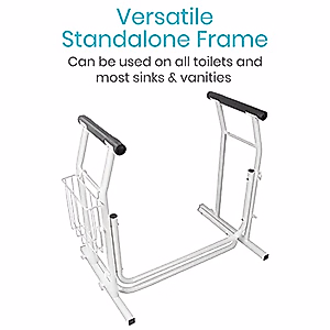 Vive Toilet Safety Rails for Elderly - Medical Bathroom Frame - Railing Helper for Handicap, Disabled, Seniors - Bariatric Assist Handrail Grab Bar - Adjustable Height, Padded Arms Fit Most Toilets