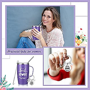 Lallisa Best Mom Ever Christmas Gifts from Daughter Stainless Steel Insulated Travel Tumbler with Straw and Mother's Day Keychain 16 oz Coffee Mug Cup Mother's Day Birthday Gift Set (Purple)