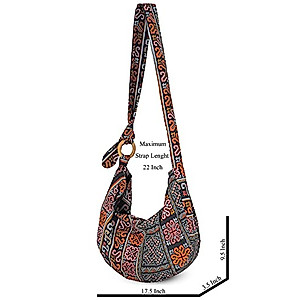 Your Cozy Women's Crossbody Handbags Hippie bag Boho Hobo Bags for Women Shoulder Sling Bag Hippie Tote Bag Handmade Cotton Hippie Purse with Adjustable Strap (Black)