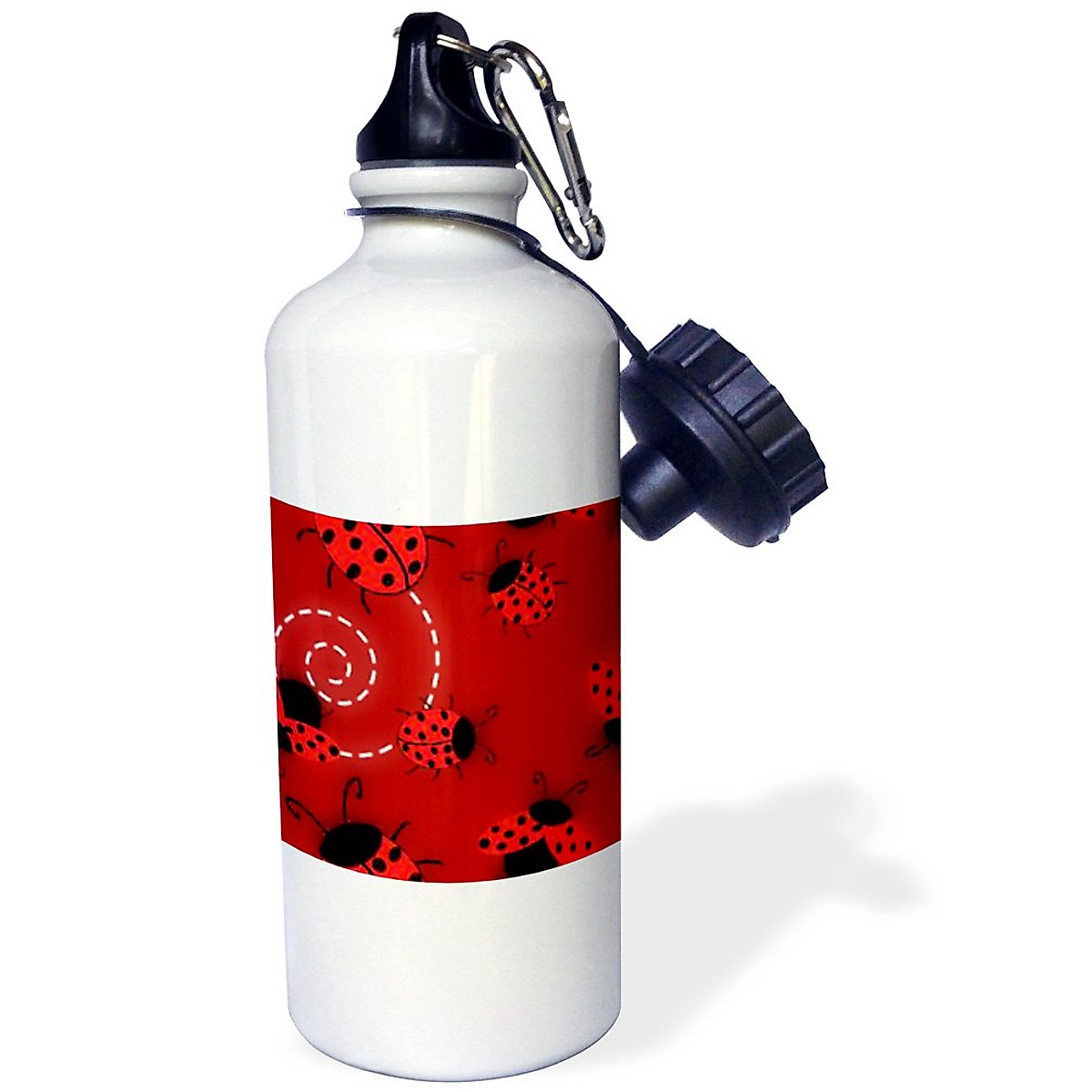 3dRose "Ladybug Pattern" Sports Water Bottle, 21 oz, White