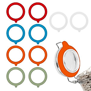 Bewudy 10Pcs Rubber Seals for Glass Jars, Replacement Silicone Jar Gaskets for Clip Top Storage Jars, Silicone Gasket Replacement for Mason Jars, Leak Proof Jar Seal Accessories (5 Colors)