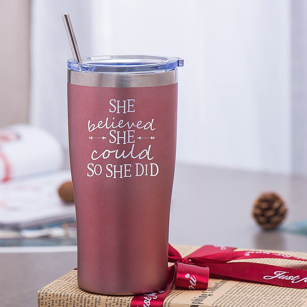 YBDEnevy Graduation Gifts for Women,Her,Girls,She Believed She Could So She Did Tumbler,Congratulations Gifts,Inspirational Gifts,New Job Gift,Congrats Gifts,Motivation Gifts for College(Rose Gold)