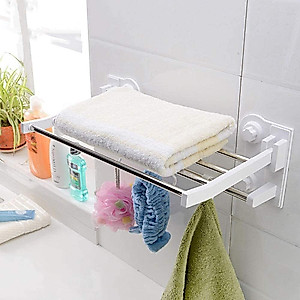 Towel Racks,Towel Rails, Towel Rack Traceless Adhesive Bathroom Shelf Kitchen Towel Bar Rail Stainless Steel Towel Holder Wall Mounted Towel Rack with Hooks