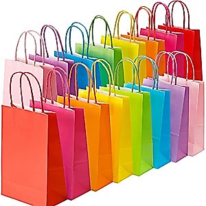 TOMNK 48 Pieces Small Gift Bags, 8 Colors Kraft Paper Party Favor Bags Bulk, Goodie Bags with Handles for Kids Birthday, Wedding, Baby Shower, Crafts, Party Supplies