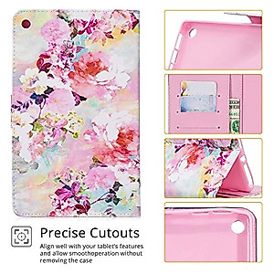UUcovers for Amazon Kindle Fire HD 8 Tablet 2018/2017/2016/2015 Case 8th/7th/6th/5th Generation, Folio Stand Synthetic Leather Magnetic Wallet TPU Back Shockproof Cover with Card Slots, Pink Flower