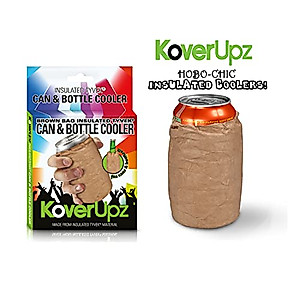 TYVEK BROWN BAG ARTWORK INSULATED CAN & BOTTLE COOLER SLEEVE SOFT REUSABLE COLLAPSIBLE COOLIE FOR PARTIES, EVENTS OR WEDDINGS BUM COLD DRINK THERMAL INSULATOR