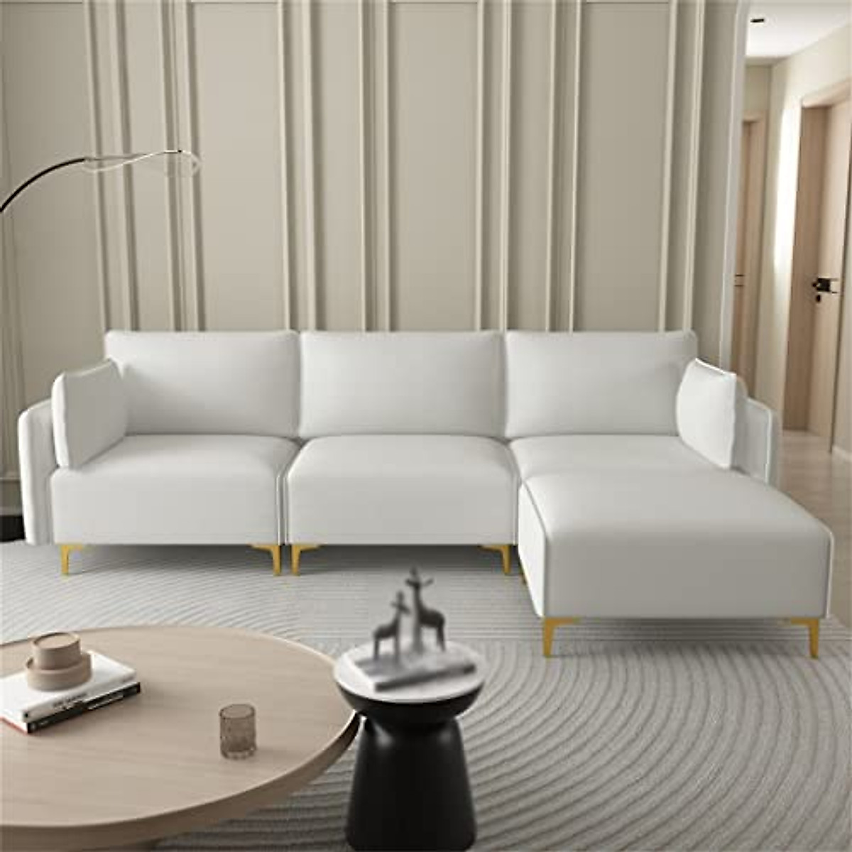 sgzyl L Shape Sectional Sofa with USB Beige Fabric