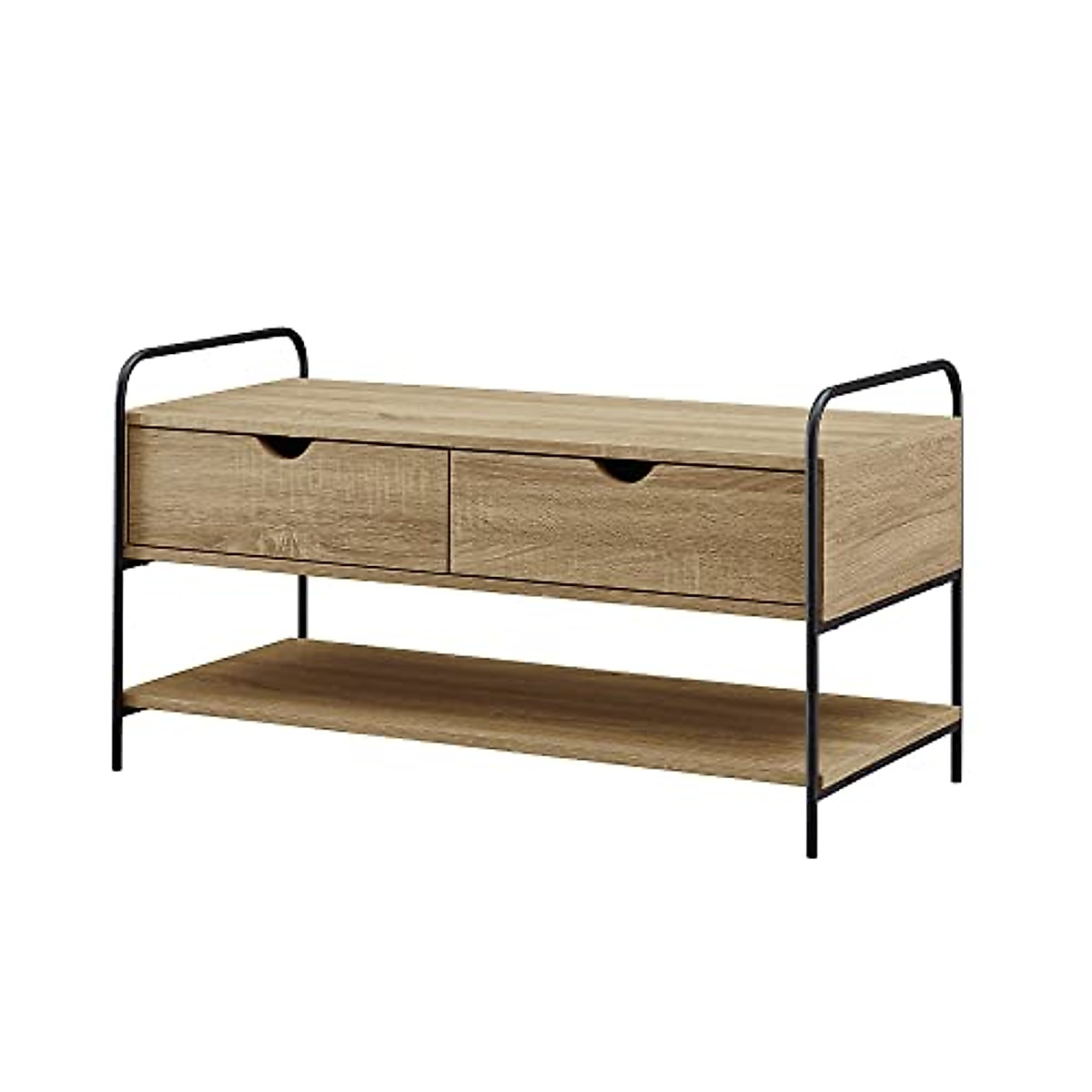Walker Edison Brookline Urban Metal and Wood Entry Bench with Shoe Storage, 36 Inch, Driftwood