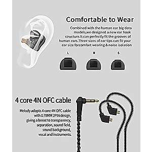 Kinboofi CCZ Melody in Ear Monitors, Dynamic Hybrid Dual Driver in Ear Headphones 1BA+1DD HiFi Wired Headphones Musicians IEM Upgrade Deep Bass Suitable for Audiophile Musician(No MIC, Black)