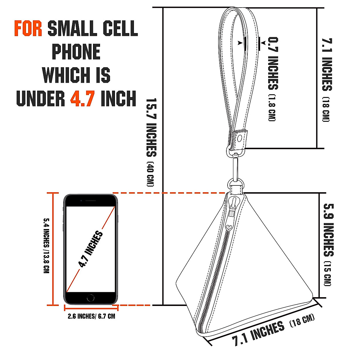 Women Leather Clutch Wallet Triangle Wristlet Purse with Wrist Strap