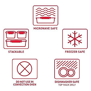 Sistema Heat and Eat 4 Rectangular Food Containers with Lids 1.25L + 2X 525ml | Locking Clips & Steam Release Vents | BPA-Free Microwave Set, 8x10/16x20, 4 pack, Red
