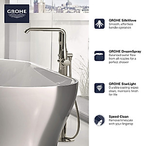 GROHE 2349100A Essense Single-Handle Freestanding Bathtub Faucet with Handheld Shower, Brass, Starlight Chrome