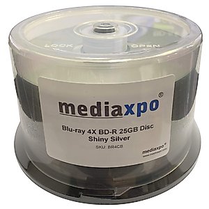 Mediaxpo Grade A Blu-ray 4X BD-R 25GB Disc Shiny Silver (Pack of 1,200)