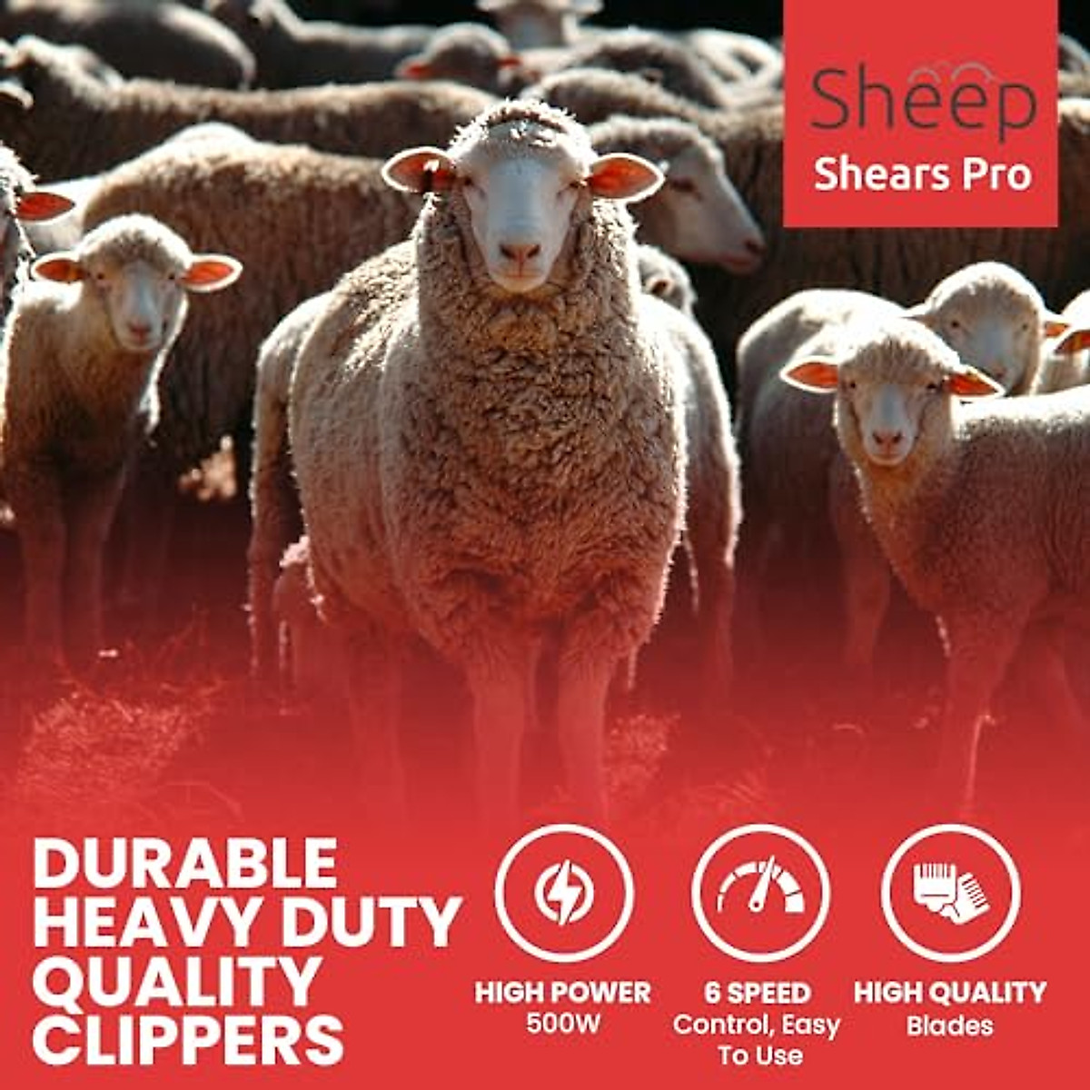 Sheep Shears Pro 110V 500W Professional Heavy Duty Electric Shearing Clippers with 6 Speed, for Shaving Fur Wool in Sheep, Goats, Cattle, Other Farm Livestock Pet, with Grooming Carrying Case CE