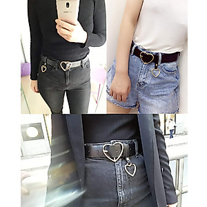 UTENEW Heart Shape Belts Wide Black Leather Waist Belt Women Jeans Pants Dresses with Alloy Buckle, Gold