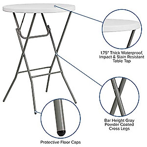 Trademark Innovations Portable Bar Table, Black & Flash Furniture Elon 2.6-Foot Round Granite White Plastic Bar Height Folding Table
