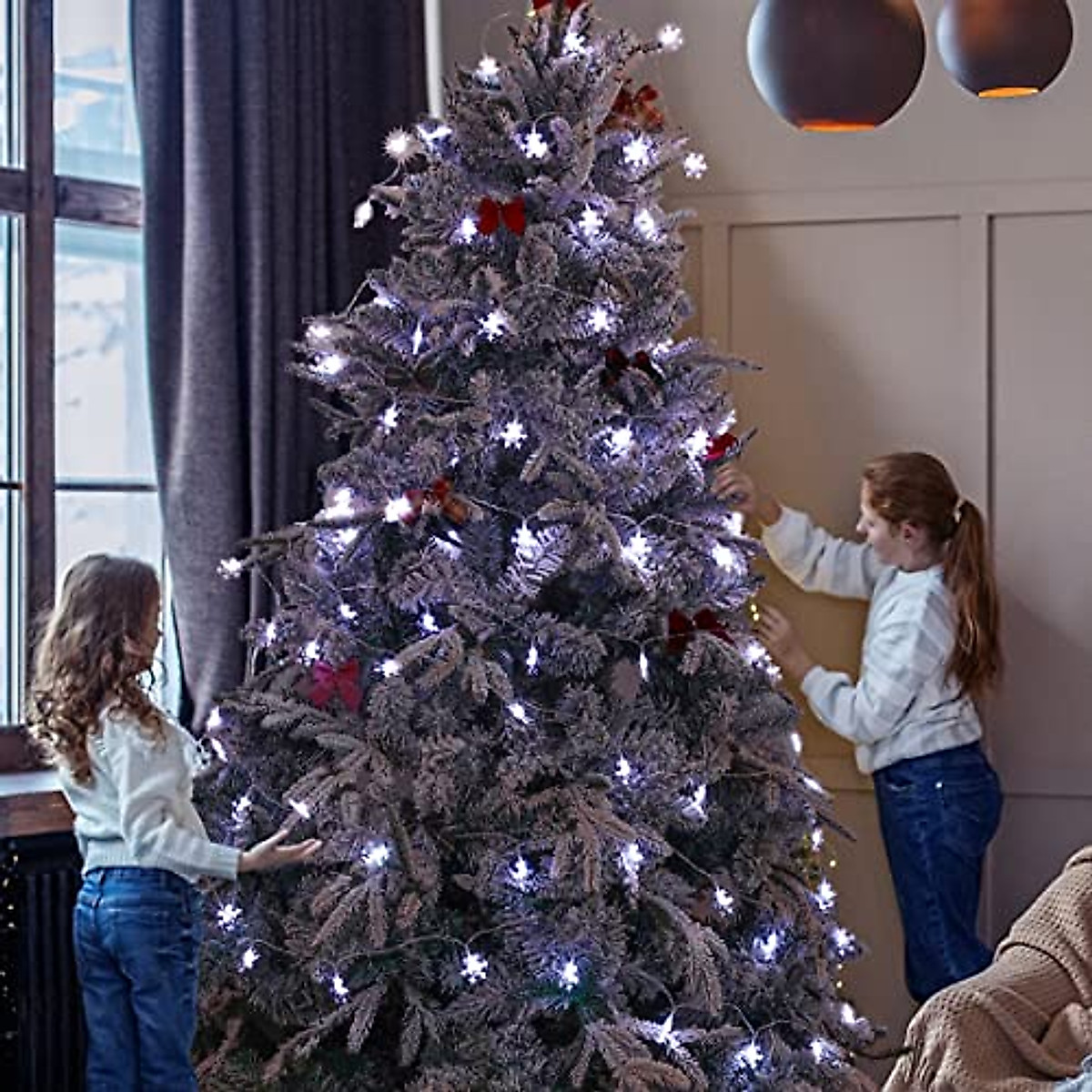19.6 ft 40 LED White Snowflake String Lights Battery Powered Christmas Indoor Decorations, Waterproof Fairy Lights for Xmas Tree Garden Patio Bedroom Party Decor