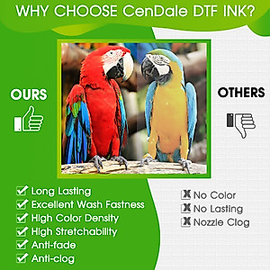 CenDale Premium DTF Ink 600ML- DTF Transfer Ink for PET Film, Refill for DTF Printers Epson L1800, L800, R2400, P400, P800, XP-15000, Heat Transfer Printing Direct to Film ( 100ml x 6, CMYK Wh )
