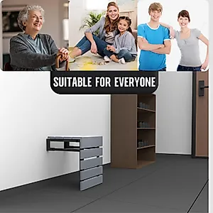 Folding Wall Mounted Teak Wood Handmade Shower Seat, Inside Shower Bathroom Stool for Seniors Disabled Pregnant Handicapped, Foldable Water Resistant Outdoor Bench (Gray)