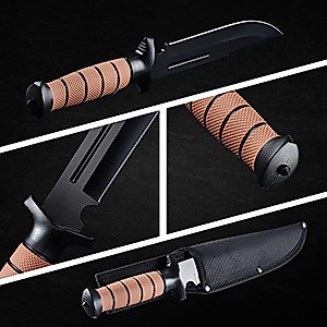 Leopcito 13.6" Fixed Blade Tactical Bowie Knives with Sheath, Stainless Steel Survival Hunting Bushcraft Full Tang Non-Slip Handle Knife for Camping, Hunting, Adventure, Outdoors, EDC, D101BK