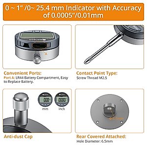 Neoteck 0-1'' Digital Dial Indicator Table Saw Gauge Suitable for Table Saws with a Groove Width of 3/4" (19mm) or more for Aligning and Calibrating Work,Shop Machinery,Band Saw and Drill Press-Silver