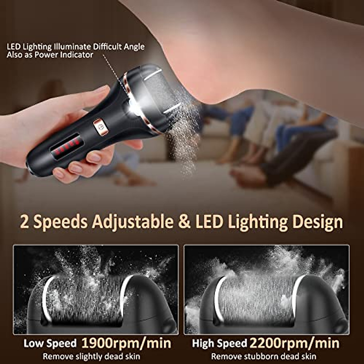 Electric Foot Callus Remover Kit, Banral 10 in1 Rechargeable Pedicure Tools Foot Care Feet File with 3 Roller Heads,2 Speed,Battery Display for Remove Cracked Heels Calluses and Dead Skin