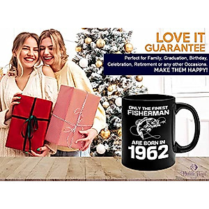 Fishing Lover Coffee Mug 11oz Black - finest fishermen born 1962 - Ice Fishing Fisherman Gifts Camping Gifts Bass 61st Birthday Gift Retired Dad