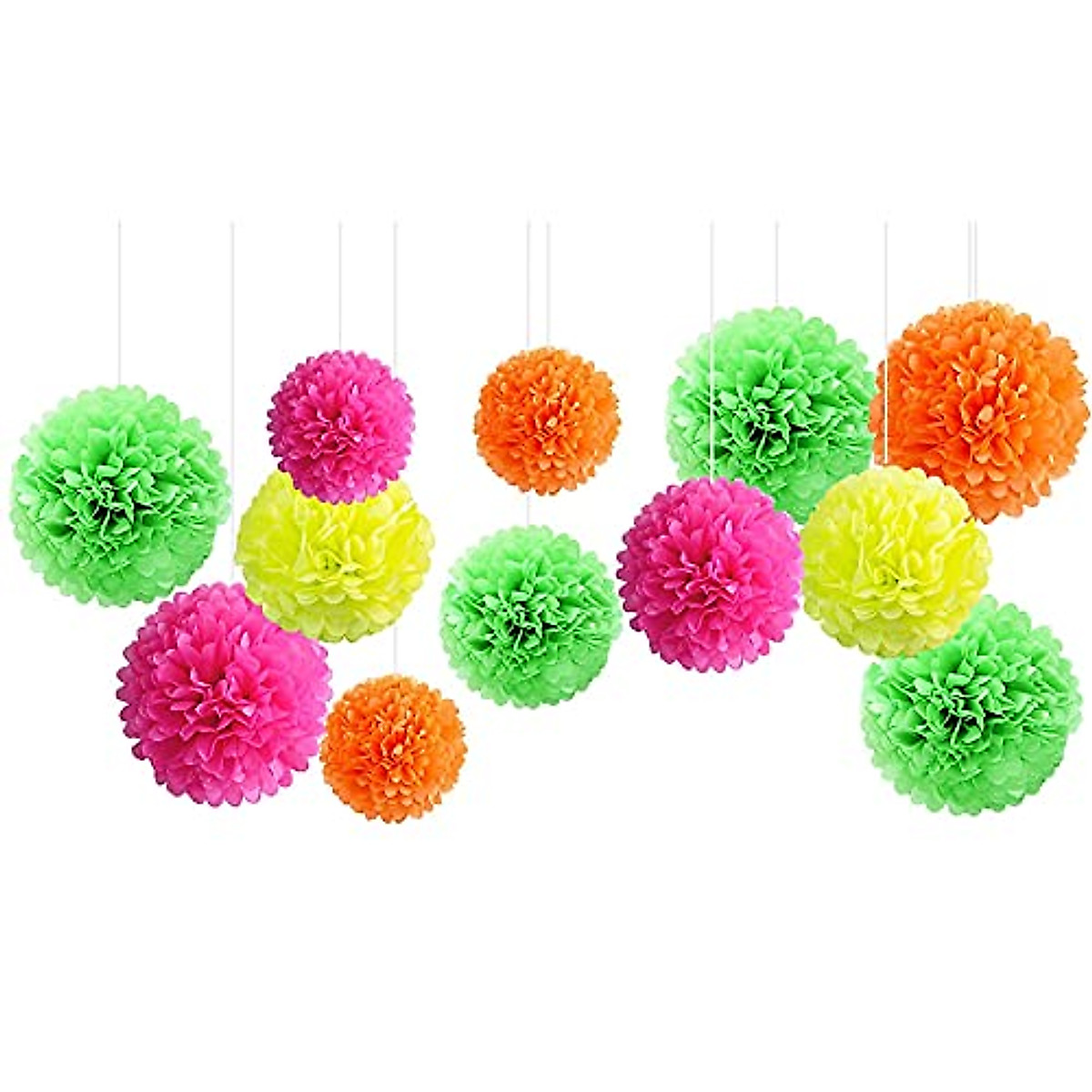 NICROLANDEE Blacklight Party Decorations - 12PCS Fluorescent Neon UV Reactive Glow Tissue Paper Pom Poms & 4Rolls Glow Crepe Paper Streamers for Graduation, Birthday, Fiesta Party, Wedding, Prom Dance