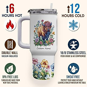 Custom Bison Lover Tumbler 40oz With Handle & Straw - Stainless Steel Travel Mug With Lid - Personalized Gift For Women, Girls - Cute Animal Present For Birthday, Christmas DpDL4W