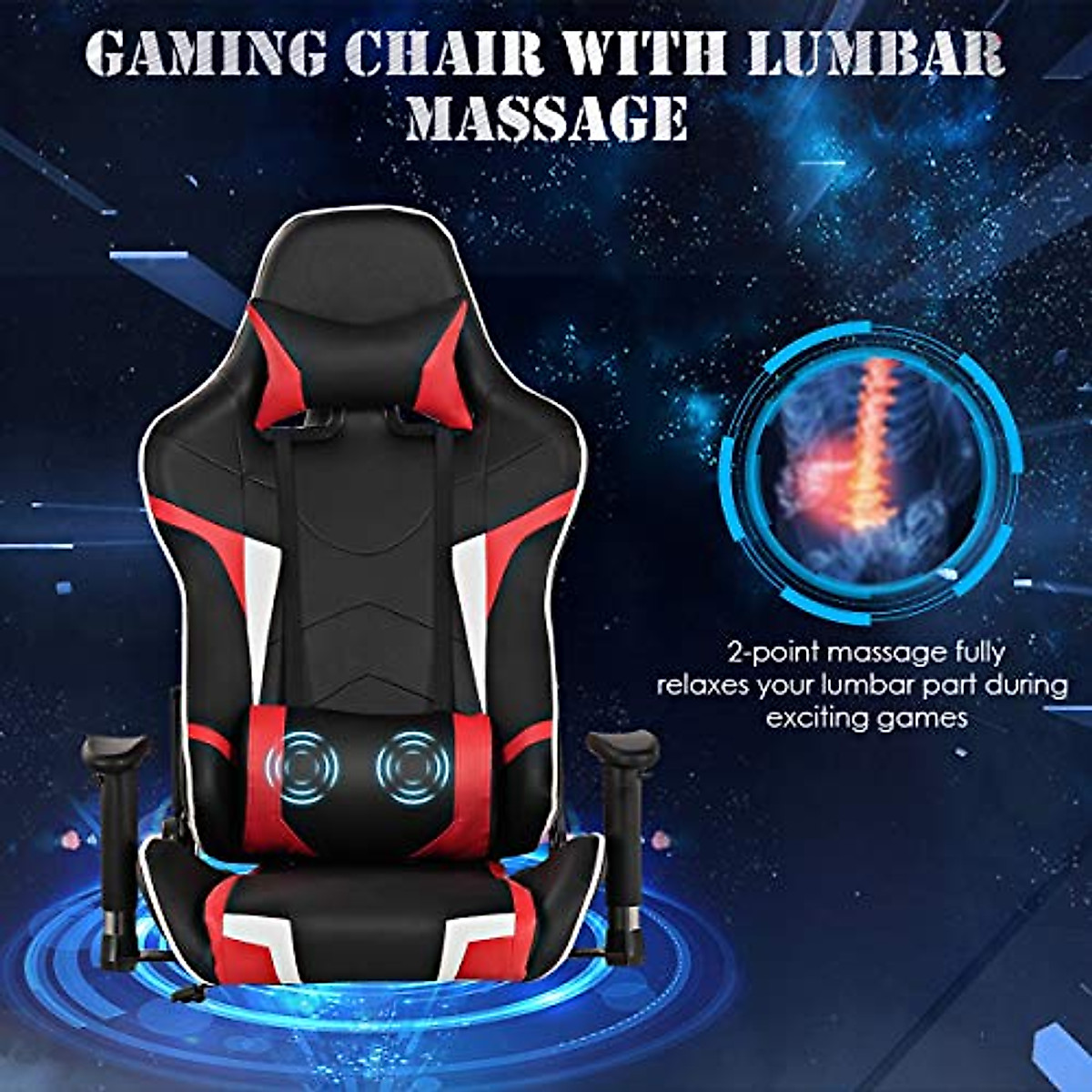 Tangkula Gaming Desk and Chair Set, Ergonomic E-Sport Gamer Desk & Racing Chair Set w/Cup Holder, Monitor Stand, Earphone Hook, Massage & Headrest, Home Office Computer Desk Chair Set (Red)