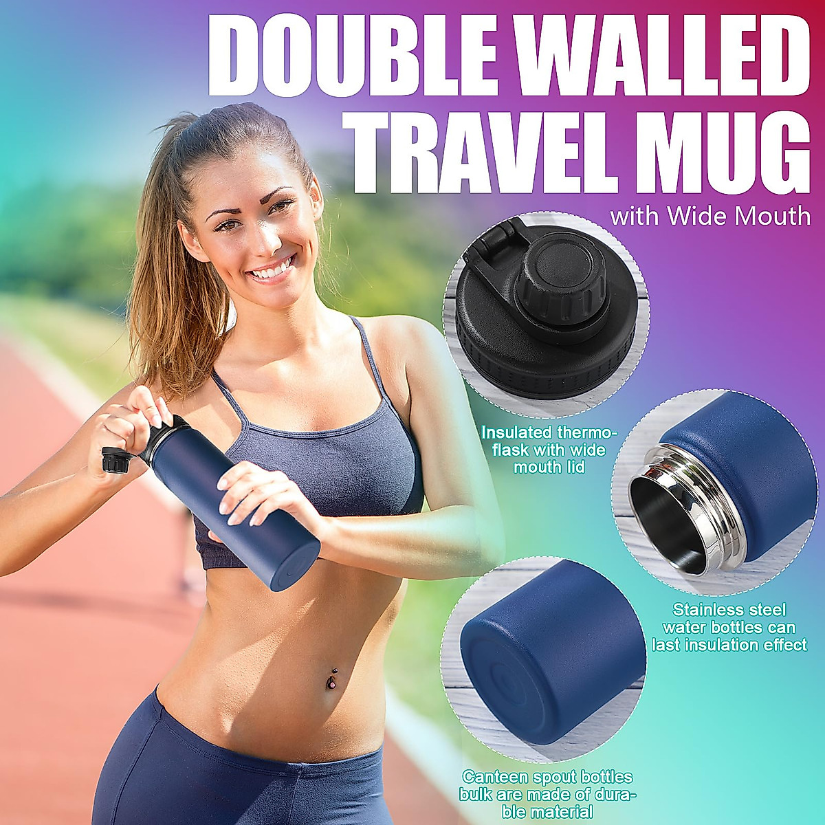 8 Pieces 22 oz Sports Water Bottle Wide Mouth Canteen Spout Bottle Bulk Insulated Water Bottle with Leakproof Spout Lid Stainless Steel Vacuum Water Flasks for Gym Sports Travel (Multi Colors)