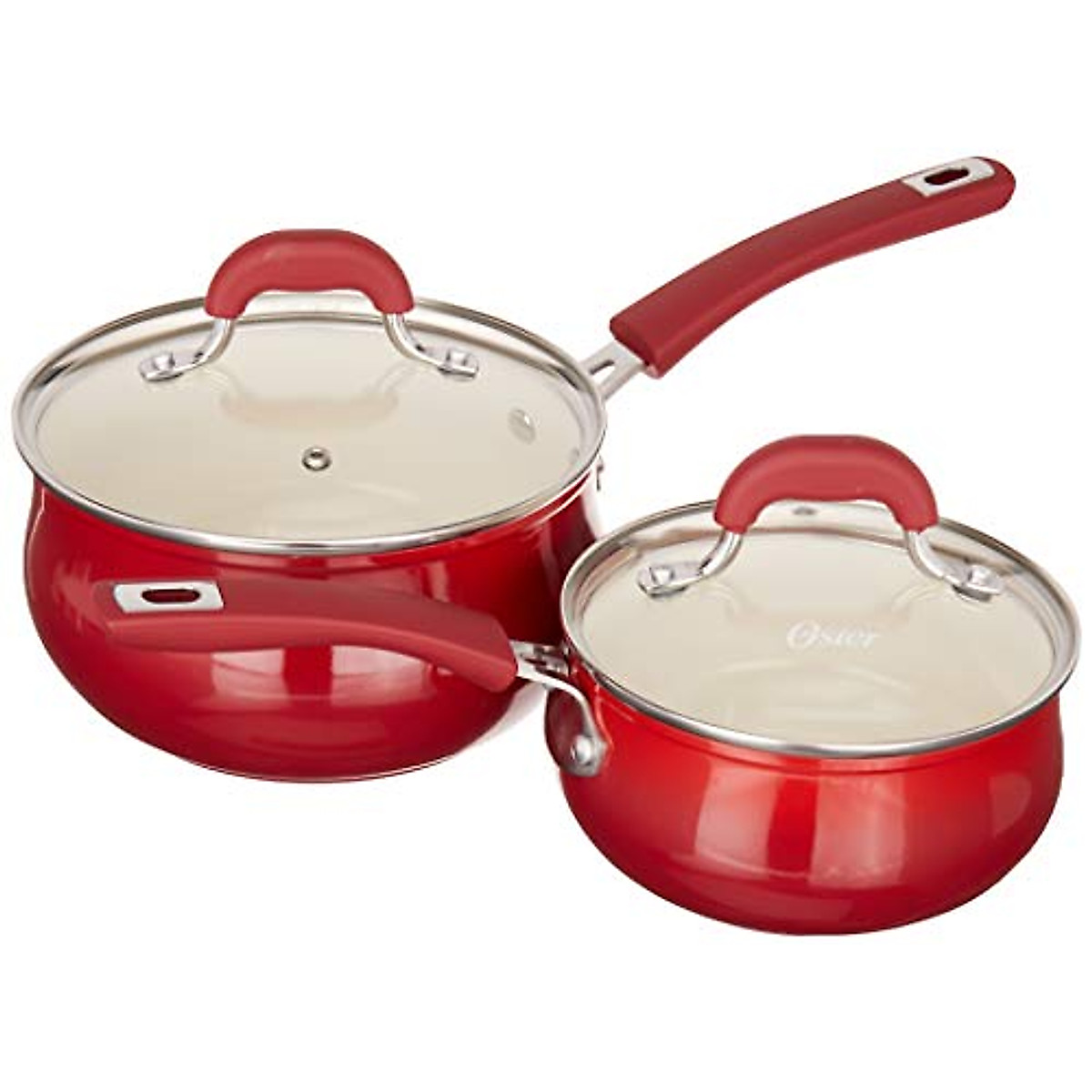 Oster Corbett Forged Aluminum Cookware Set with Ceramic Non-Stick-Induction Base-Soft Touch Bakelite Handle and Tempered Glass Lids, 8-Piece, Gradient Red