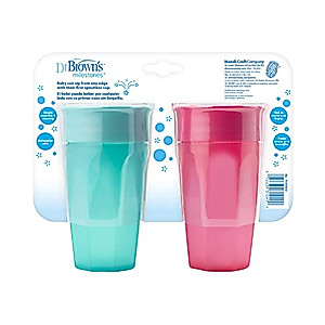 Dr. Brown's Plastic Cheers 360 Spoutless Training Cup, 9m+, 10 Ounce, Pink/Turquoise, 2 Count