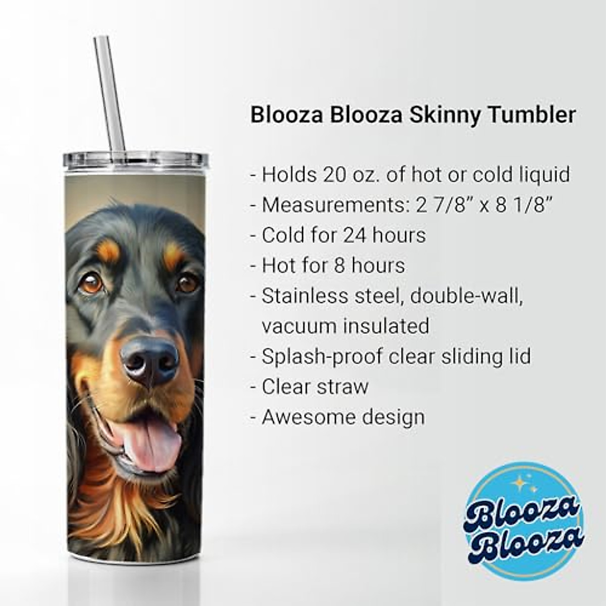 Gordon Setter Dog Illustration Skinny Tumbler 20oz with Straw Insulated Water Bottle Gift